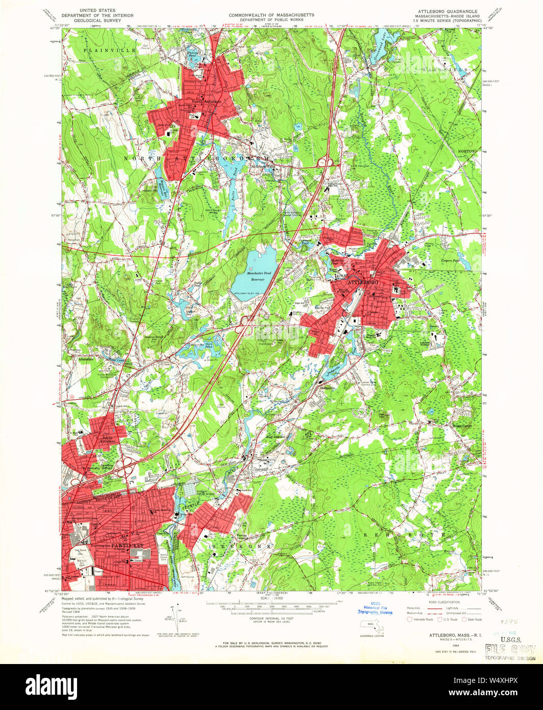 Massachusetts USGS Historical Topo Map MA Attleboro 349975 1964 24000 ...