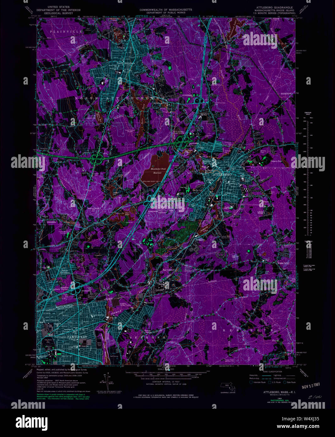 Massachusetts USGS Historical Topo Map MA Attleboro 349977 1964 24000 ...