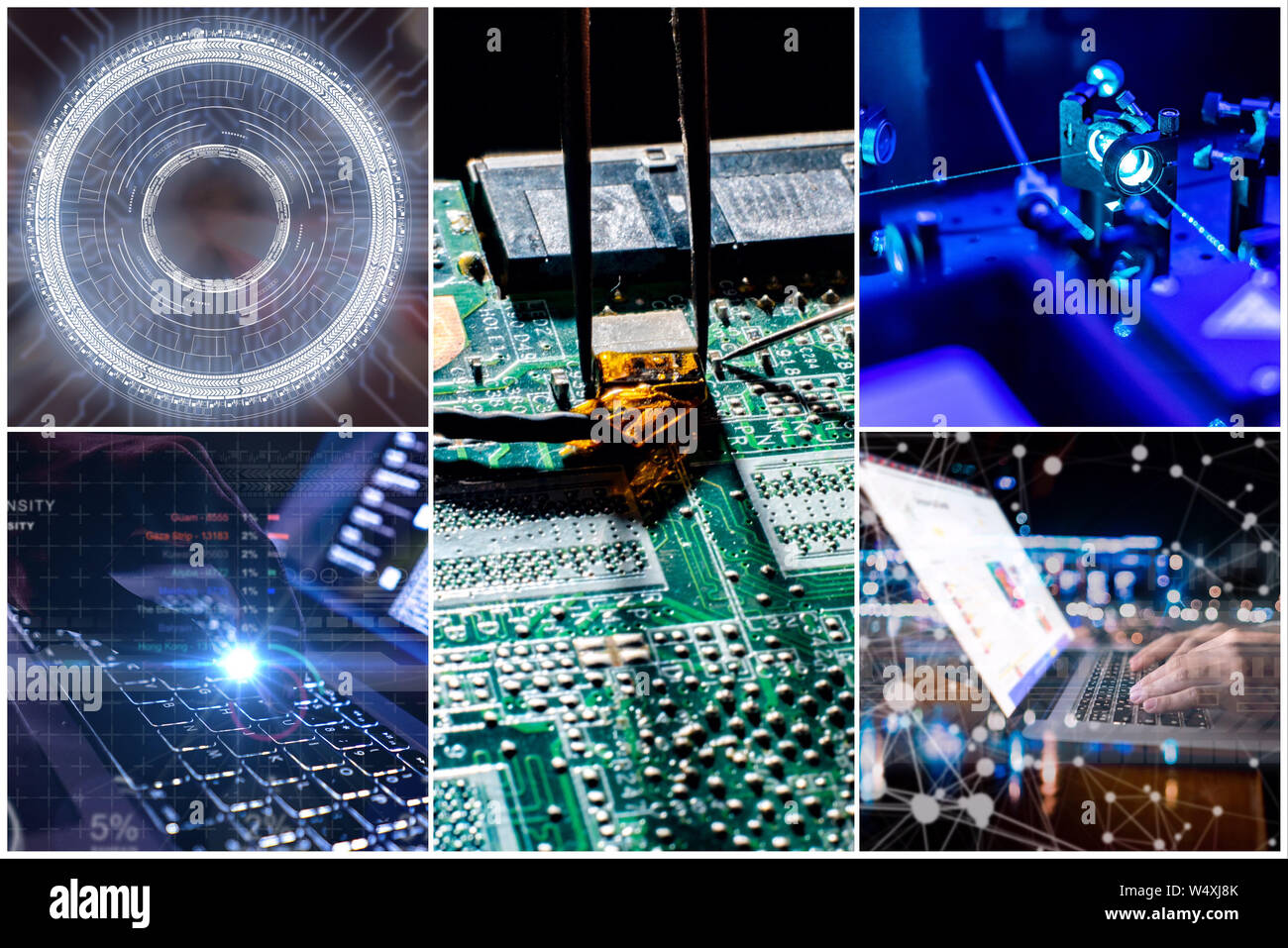 collage of five photos of modern new smart technologies theme Stock ...