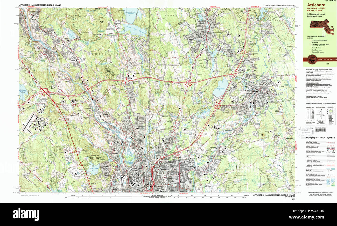 Massachusetts USGS Historical Topo Map MA Attleboro 350824 1987 25000 ...