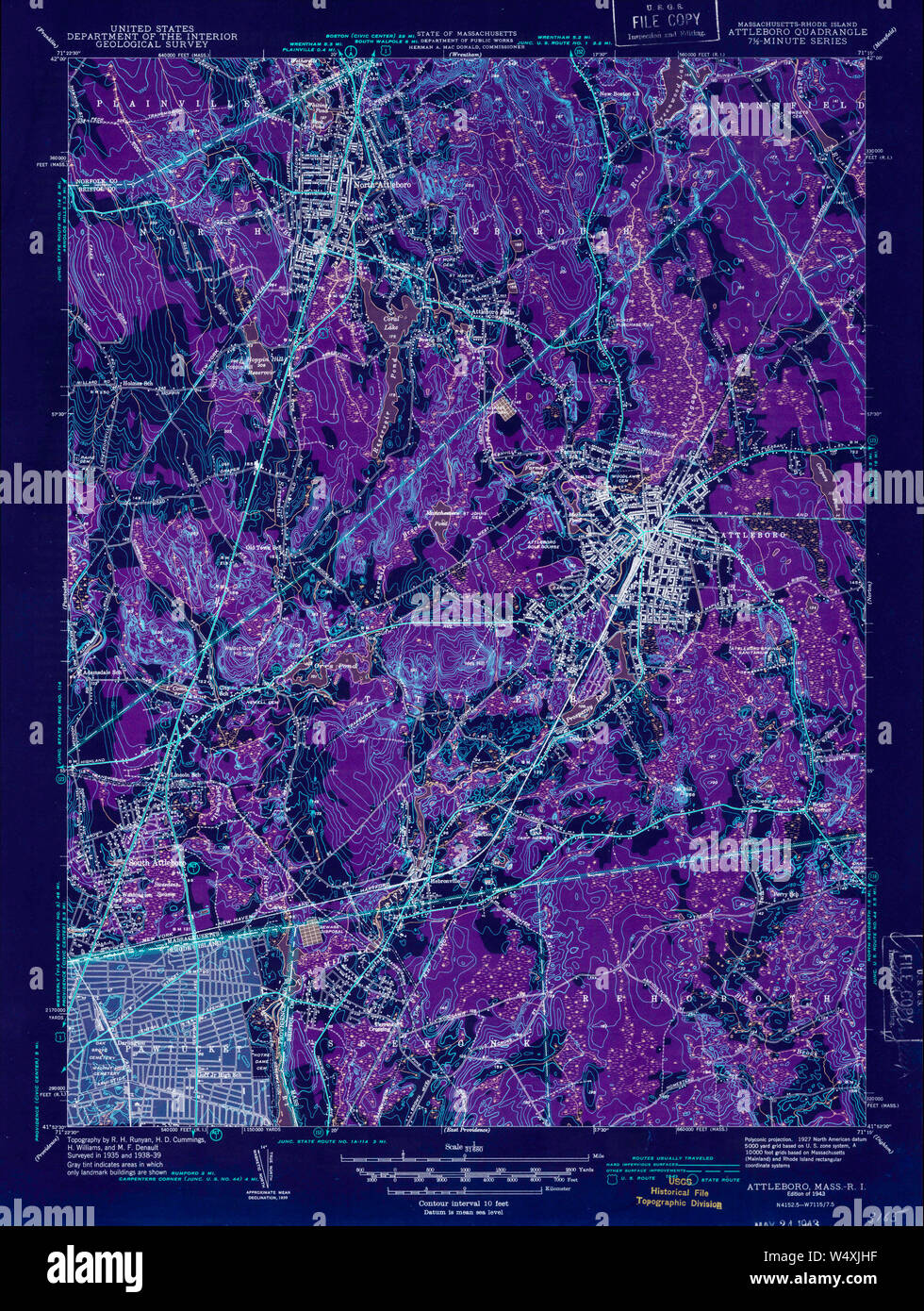 Massachusetts USGS Historical Topo Map MA Attleboro 351499 1943 31680 ...