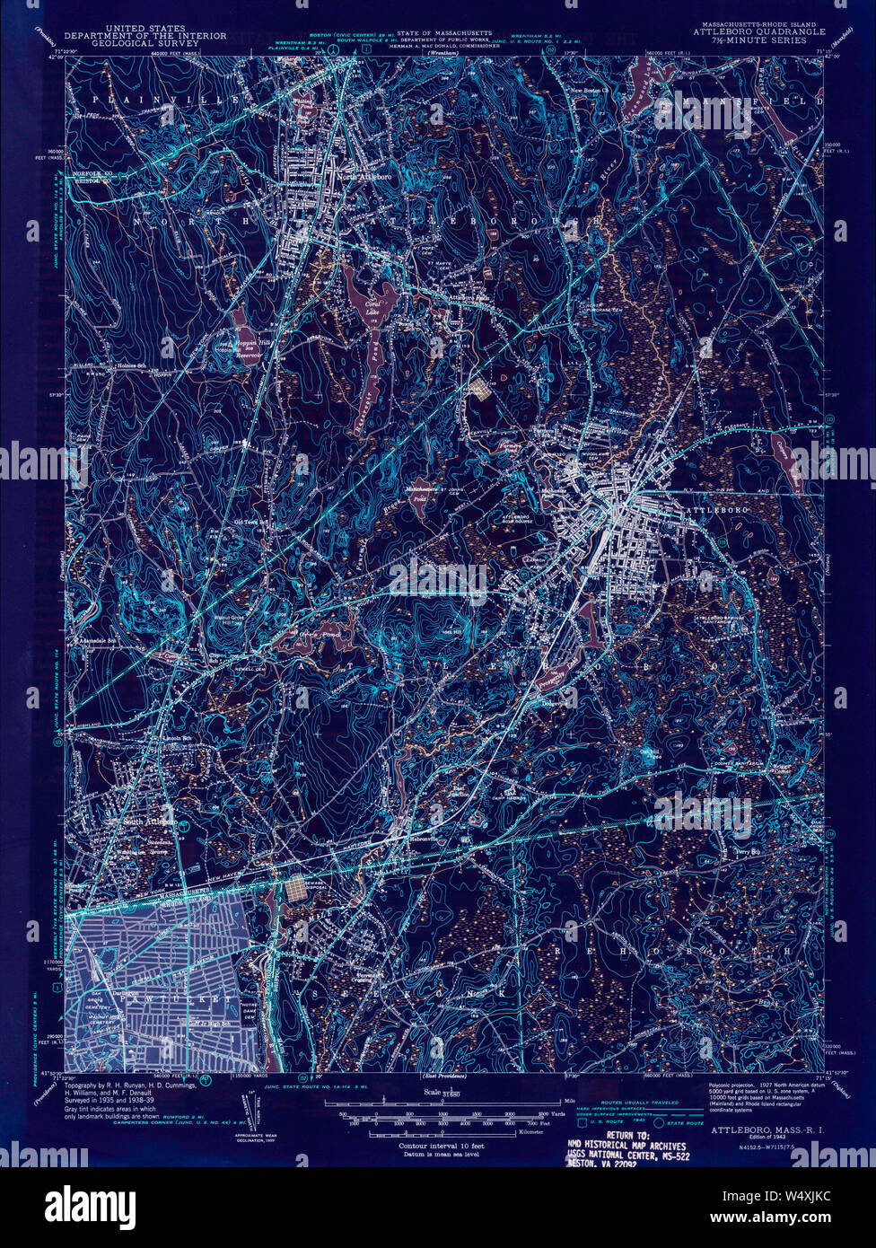 Massachusetts USGS Historical Topo Map MA Attleboro 351500 1943 31680 ...