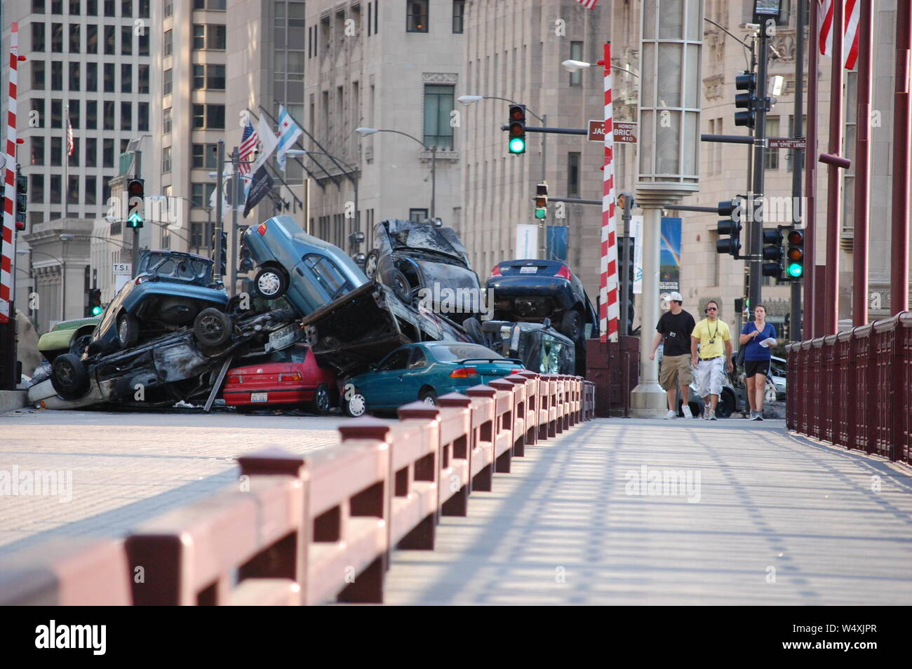JULY 10, 2010 - CHICAGO, ILLINOIS / USA: Cars piled up in the middle of ...