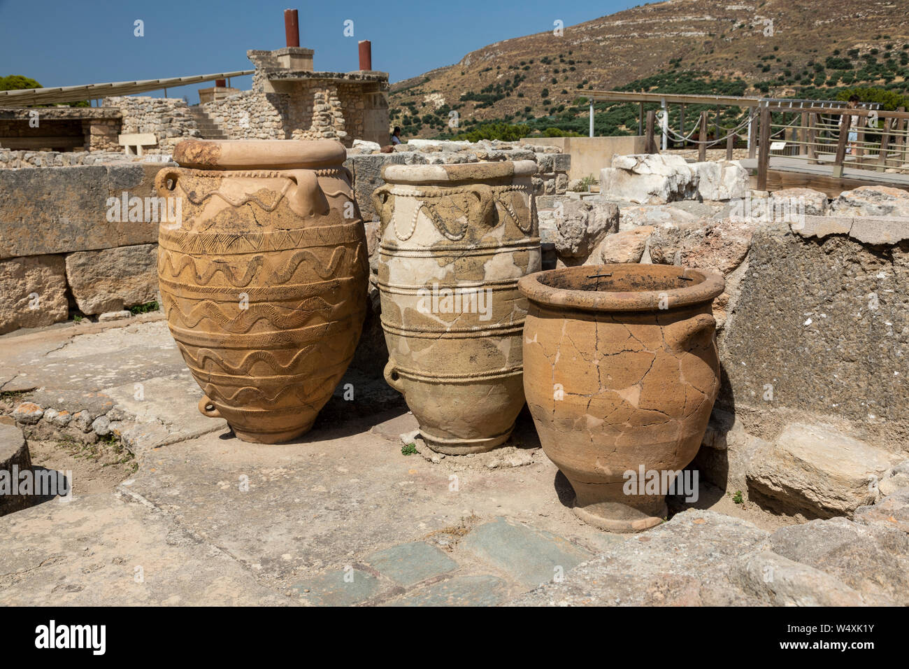 Ornate clay pots at The Palace of Knossos Archaeological Site, Crete ...