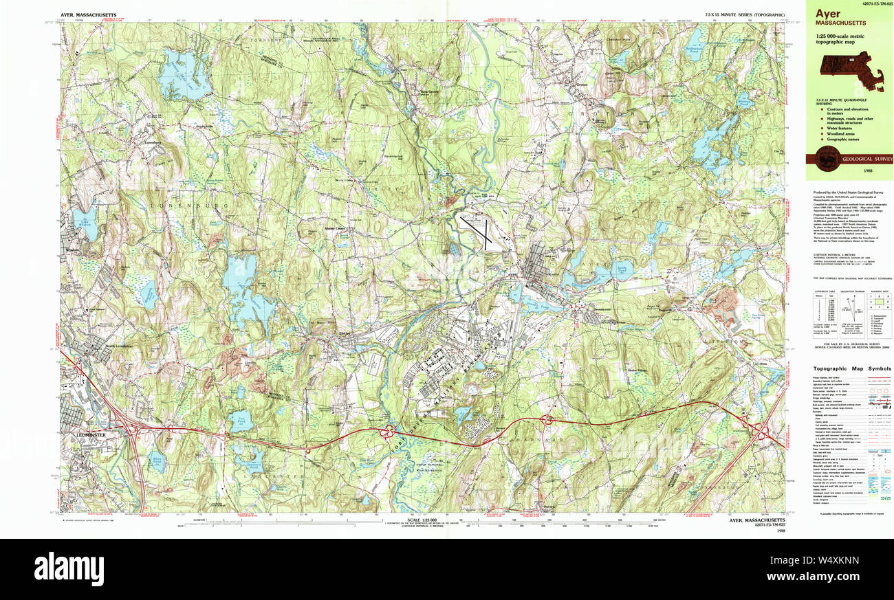 Massachusetts USGS Historical Topo Map MA Ayer 350828 1988 25000 ...