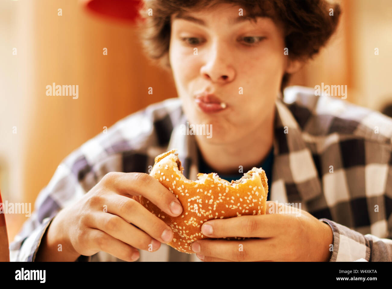 young teenager, unhealthy eating, food addict concept, addiction Stock ...