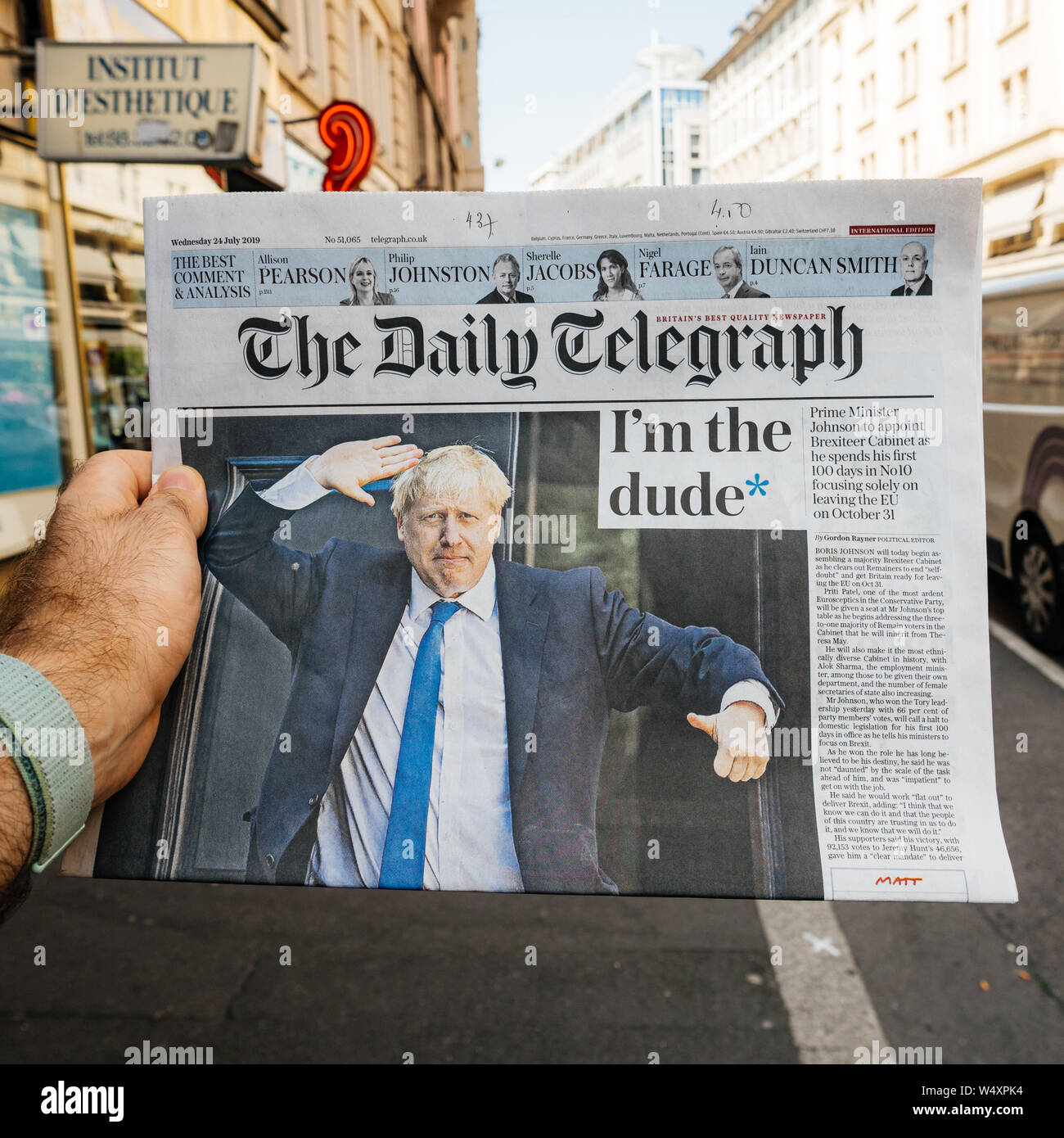 Paris, France - Jul 24, 2019: Boris Johnson appears on cover page of ...