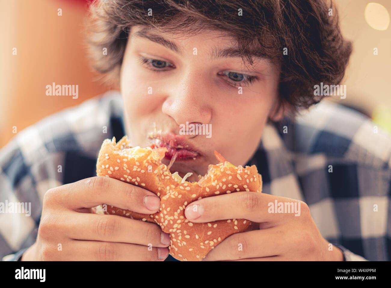 young teenager, unhealthy eating, food addict concept, addiction Stock ...