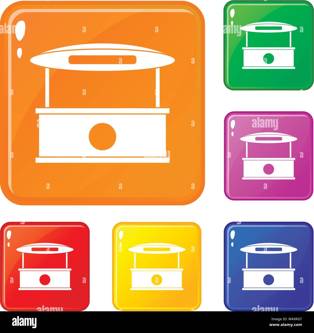 Shopping counter with tent icons set vector color Stock Vector Image ...