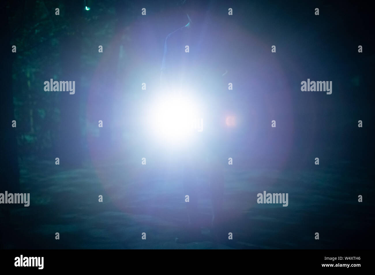 strong hand light torch ray stroke in your face at night Stock Photo ...