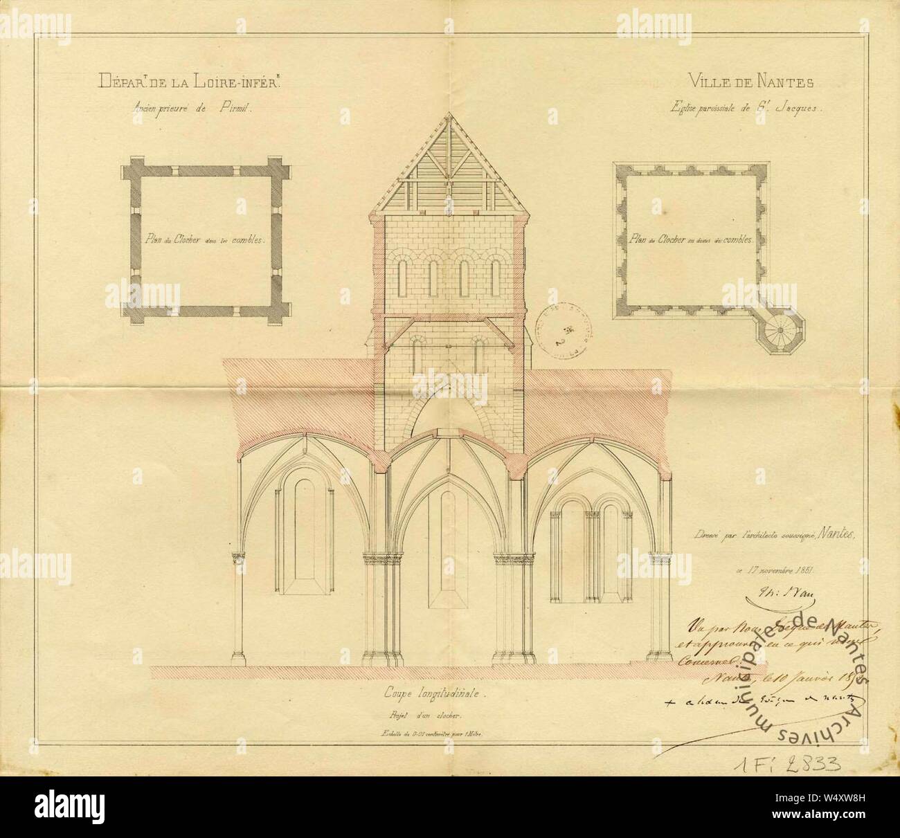 Coupe longitudinale. Projet d'un clocher. Plan dressé par l'architecte ...