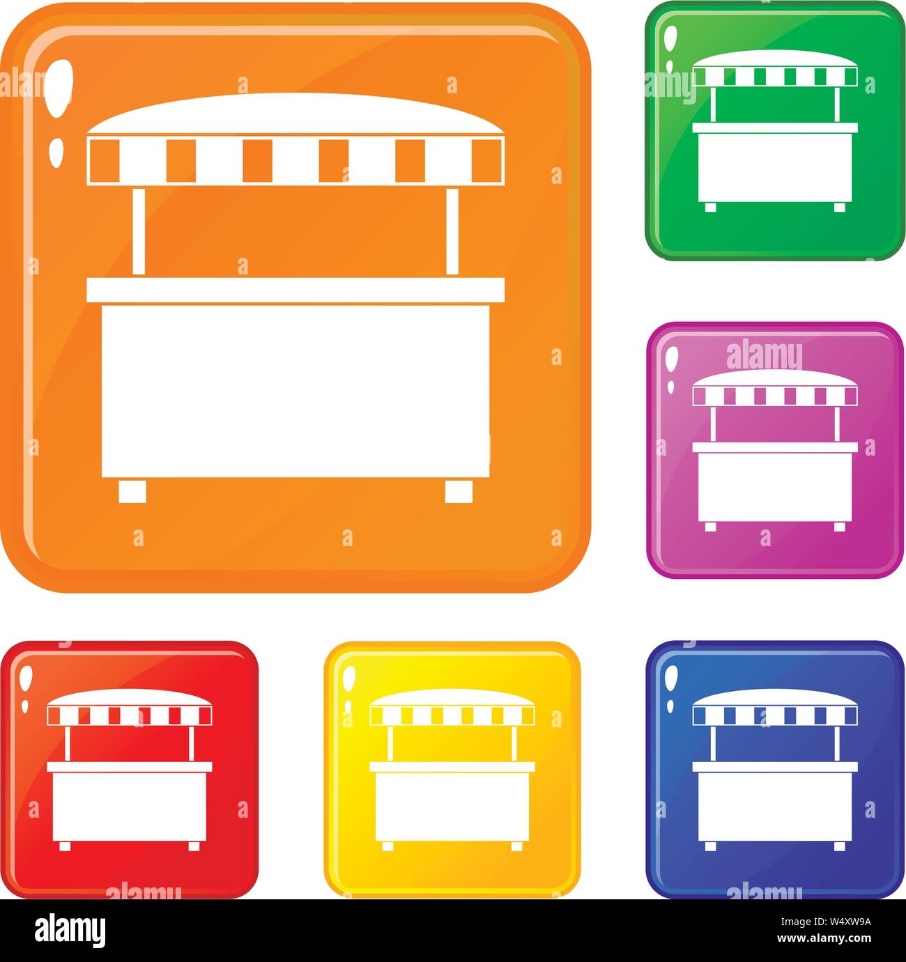 Street stall with awning icons set vector color Stock Vector Image ...