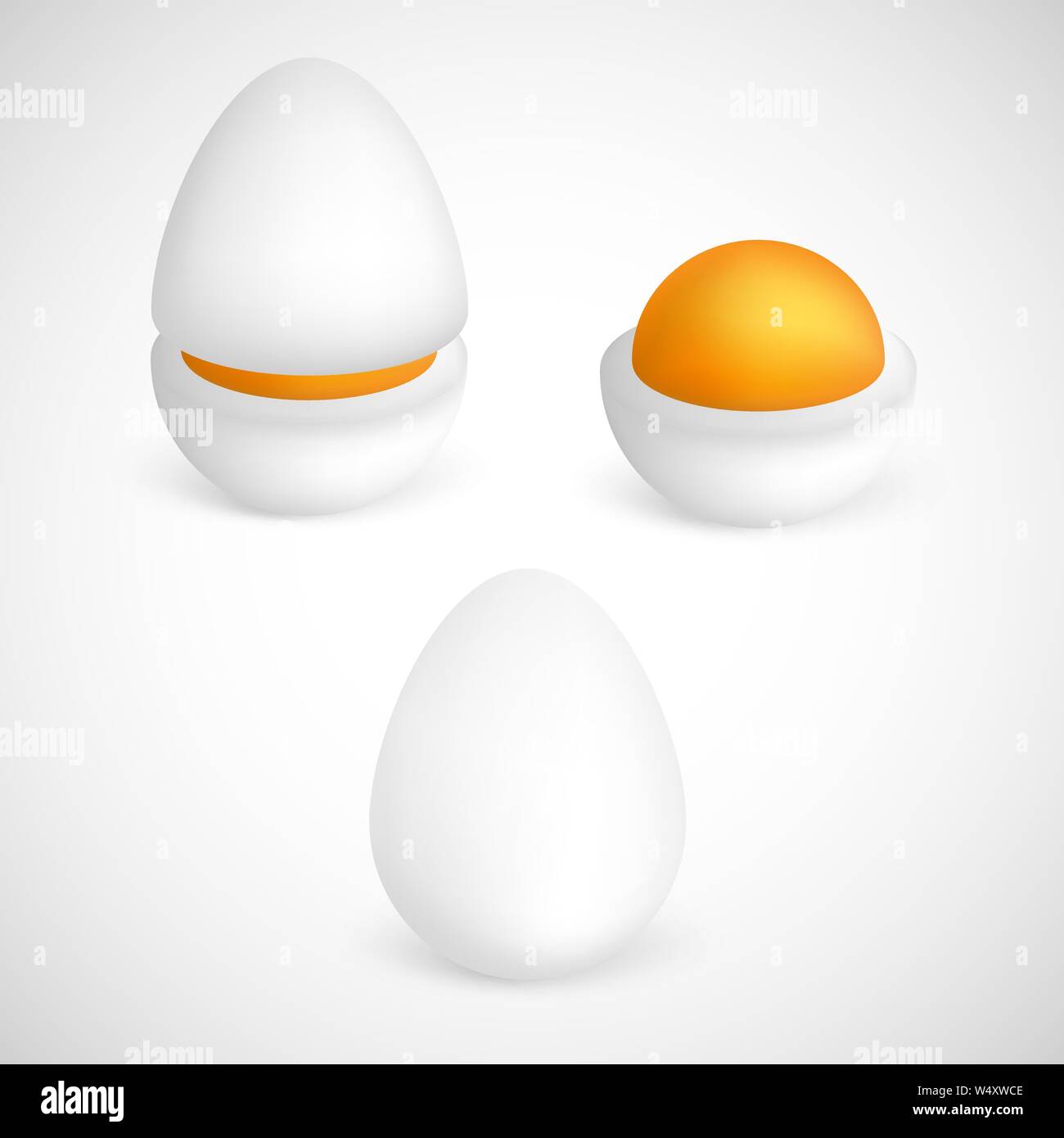 Vector boiled eggs isolated on white background. Set of boiled, half, sliced eggs. Vector ...