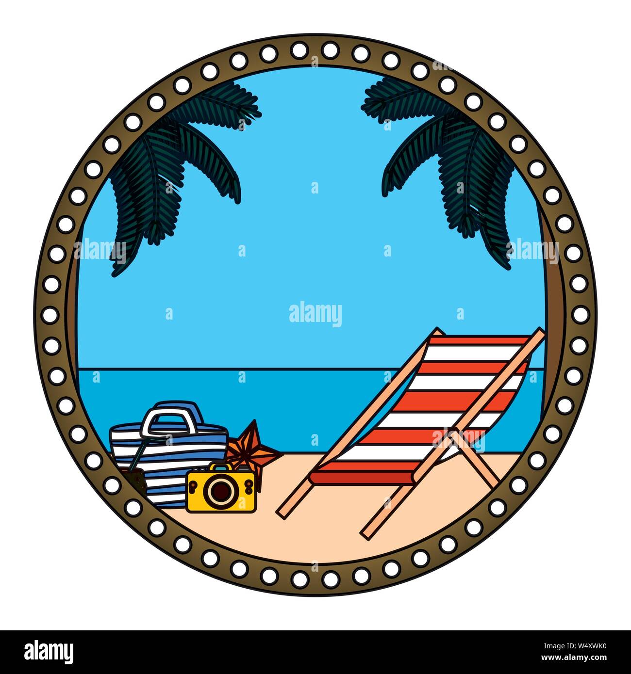 circular frame with summer beach and chair Stock Vector Image & Art - Alamy