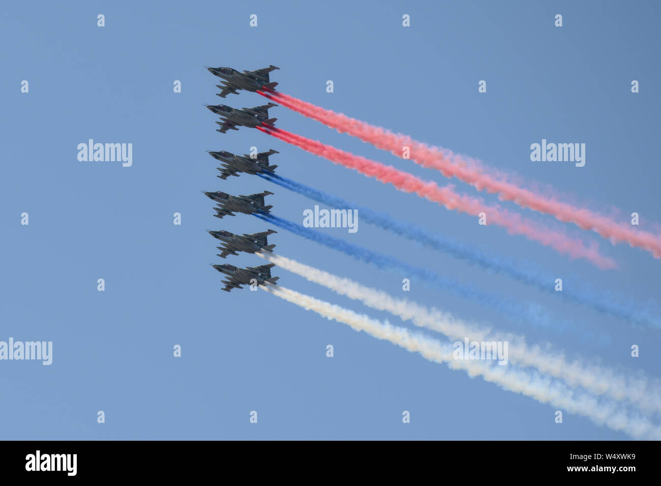 Sukhoi Su-25 fighter jets perform during dress rehearsal of the ...
