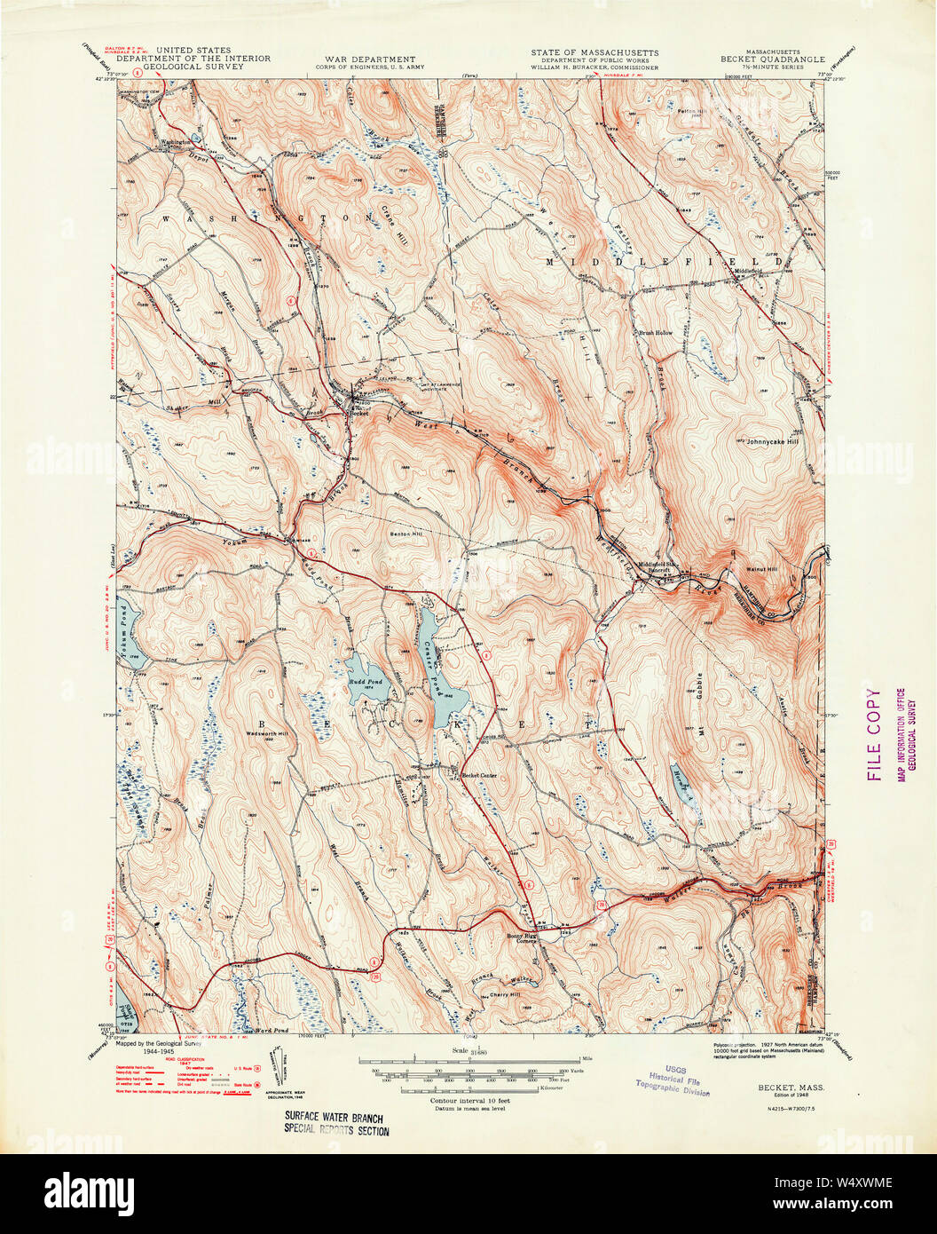 Massachusetts USGS Historical Topo Map MA Becket 351522 1948 31680 ...