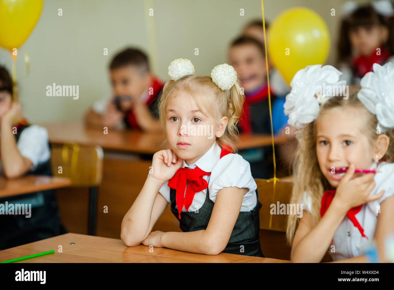 Little first-grader, girl-student goes to school on knowledge day ...
