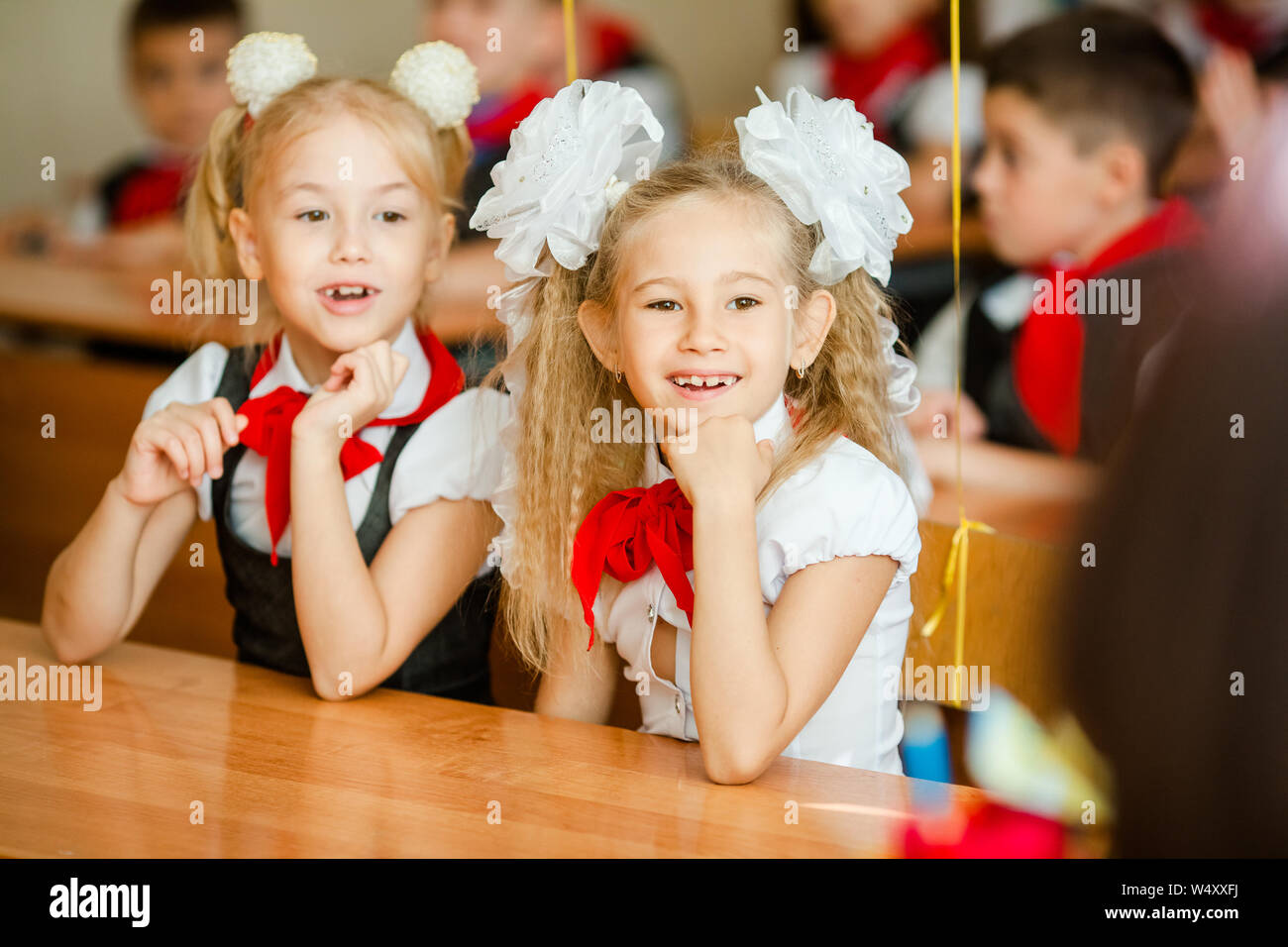 Little first-grader, girl-student goes to school on knowledge day ...