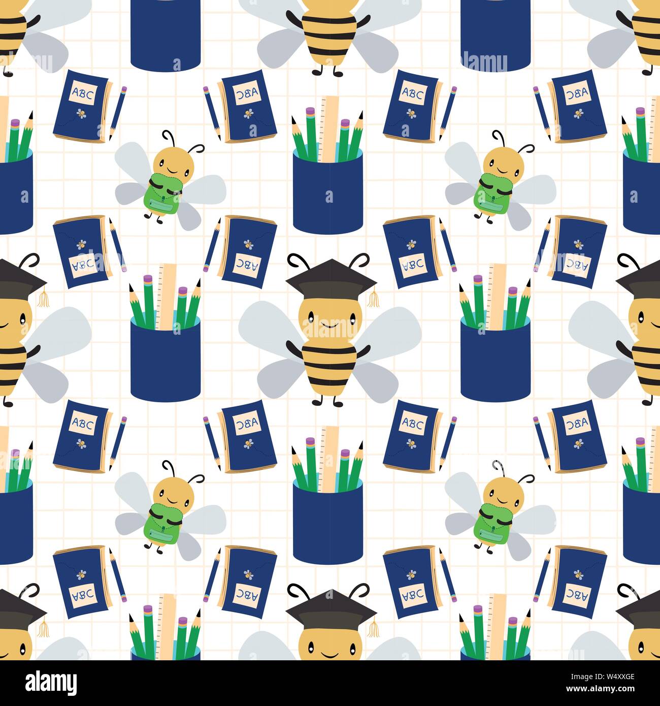 Cute honey bees with books, bags and pencils going back to school ...