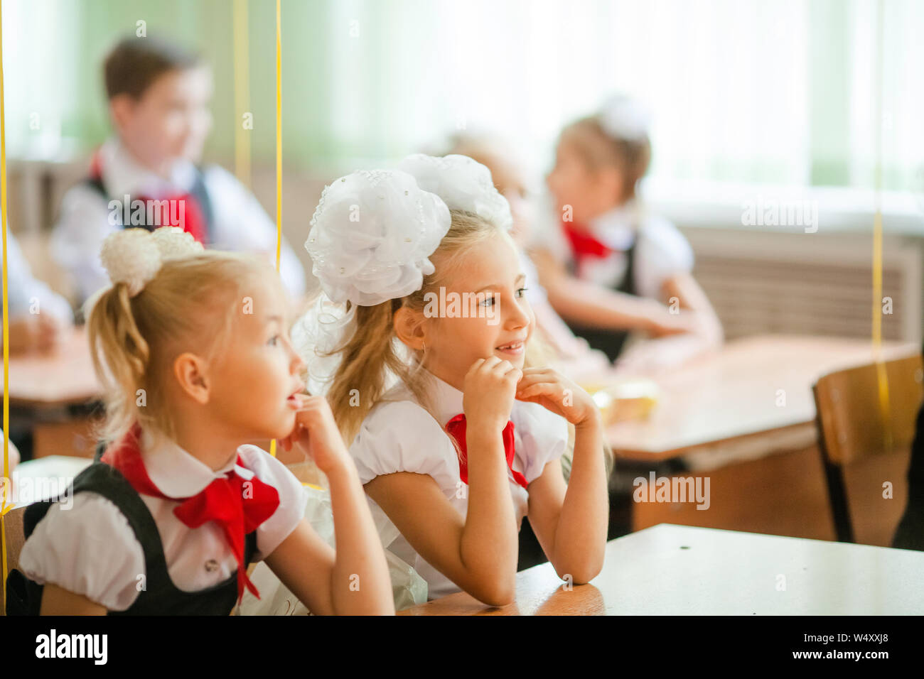 Little first-grader, girl-student goes to school on knowledge day ...