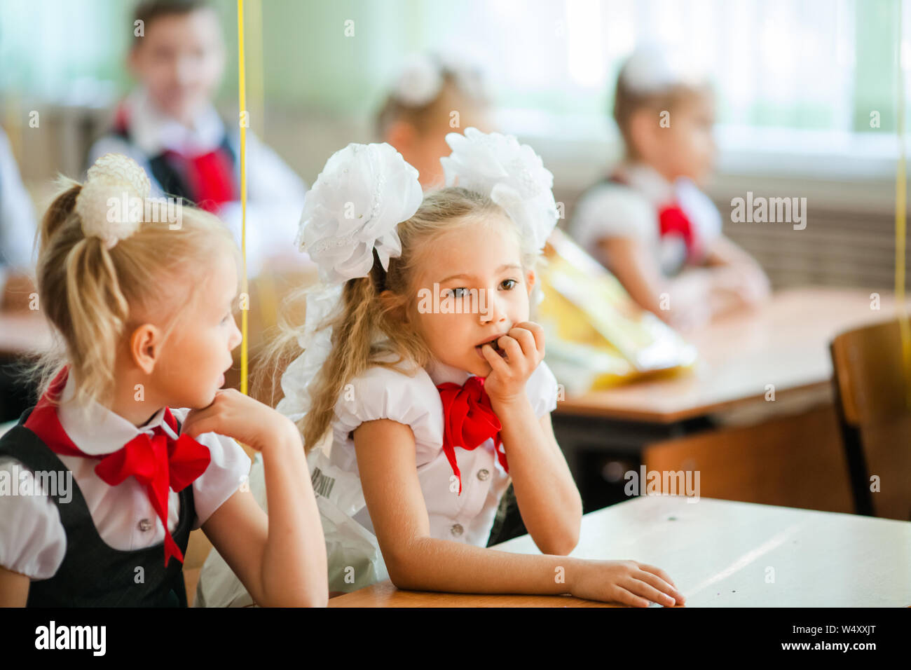Little first-grader, girl-student goes to school on knowledge day ...