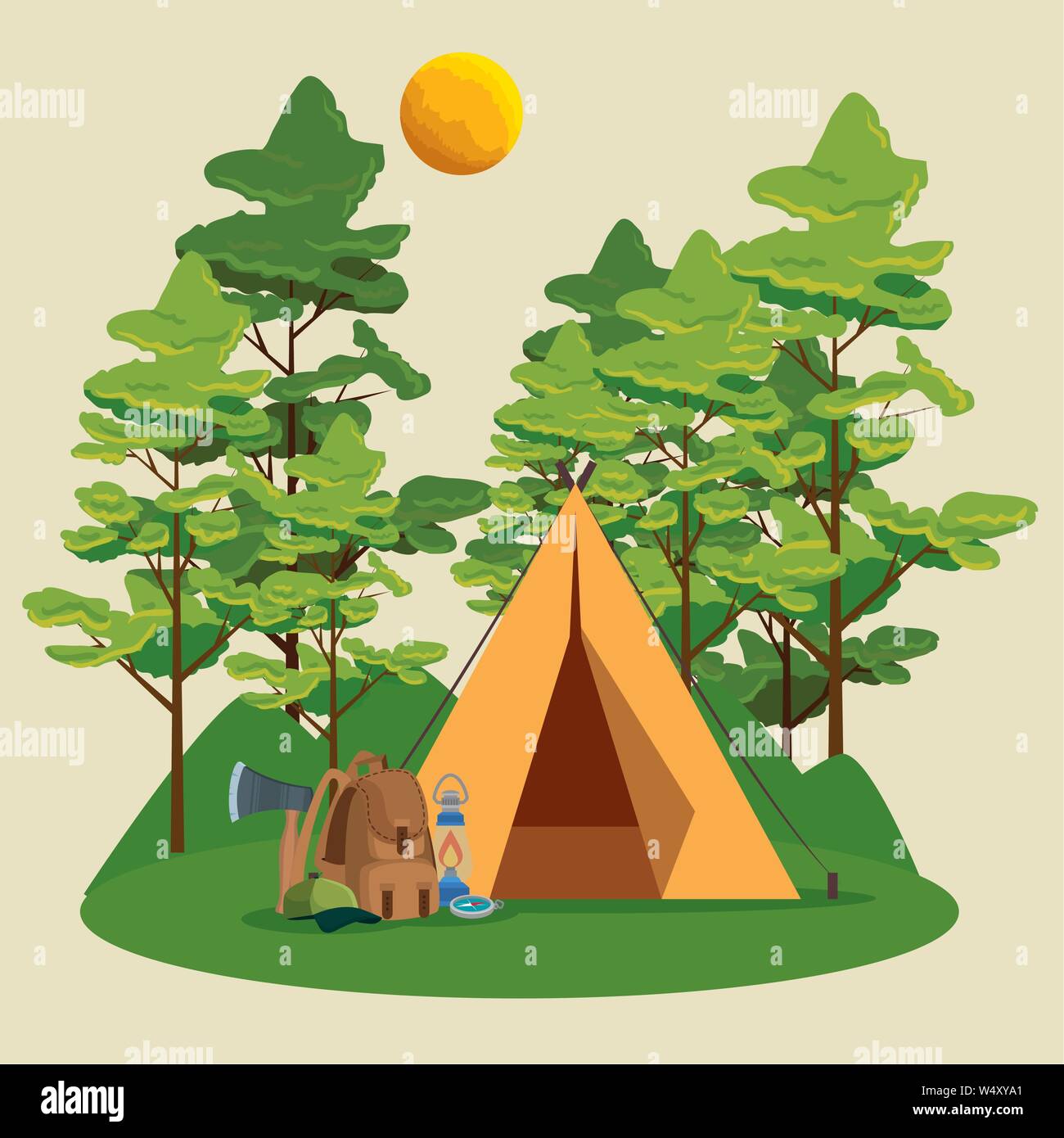 nature trees with mountains landscape and camp Stock Vector Image & Art ...