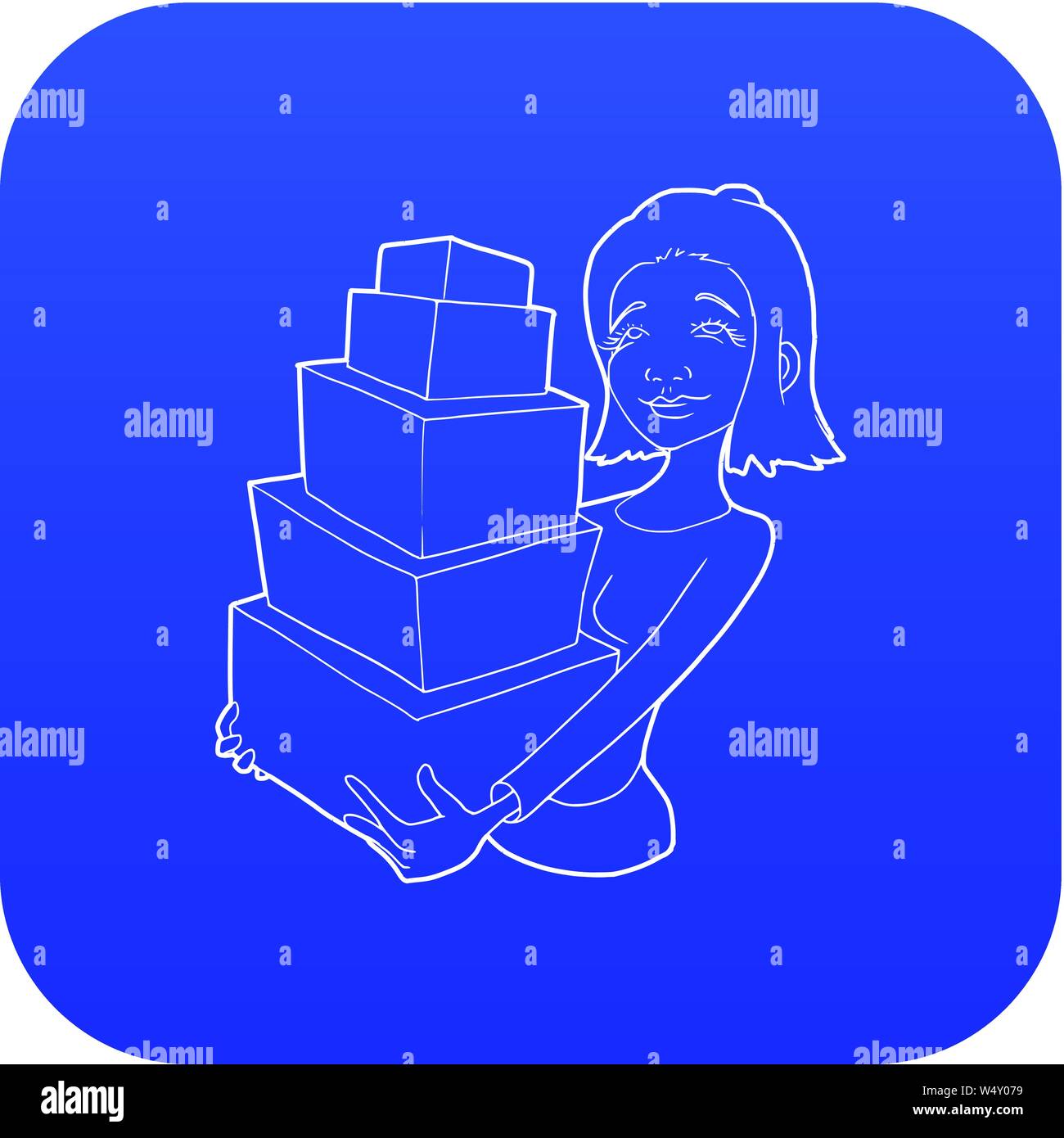 Woman holding many boxes icon blue vector Stock Vector Image & Art - Alamy