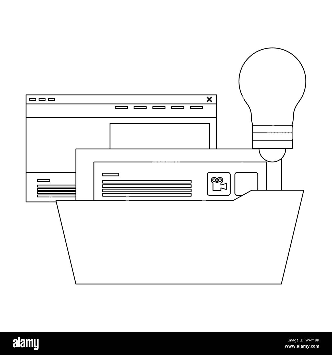 technology digital online modern cartoon in black and white Stock ...