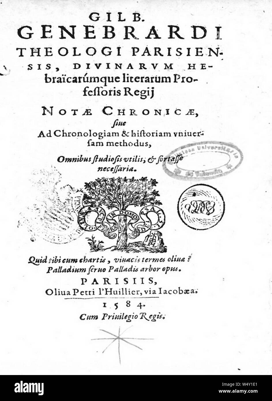 Couverture livre de Gilbert Génébrard 1584 Stock Photo - Alamy