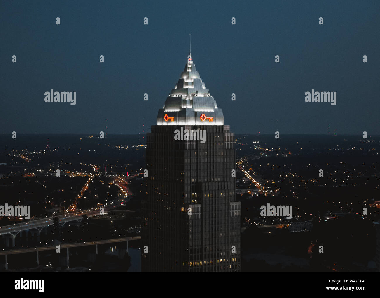 Aerial view of the Cleveland skyline from a helicopter at sunset Stock ...
