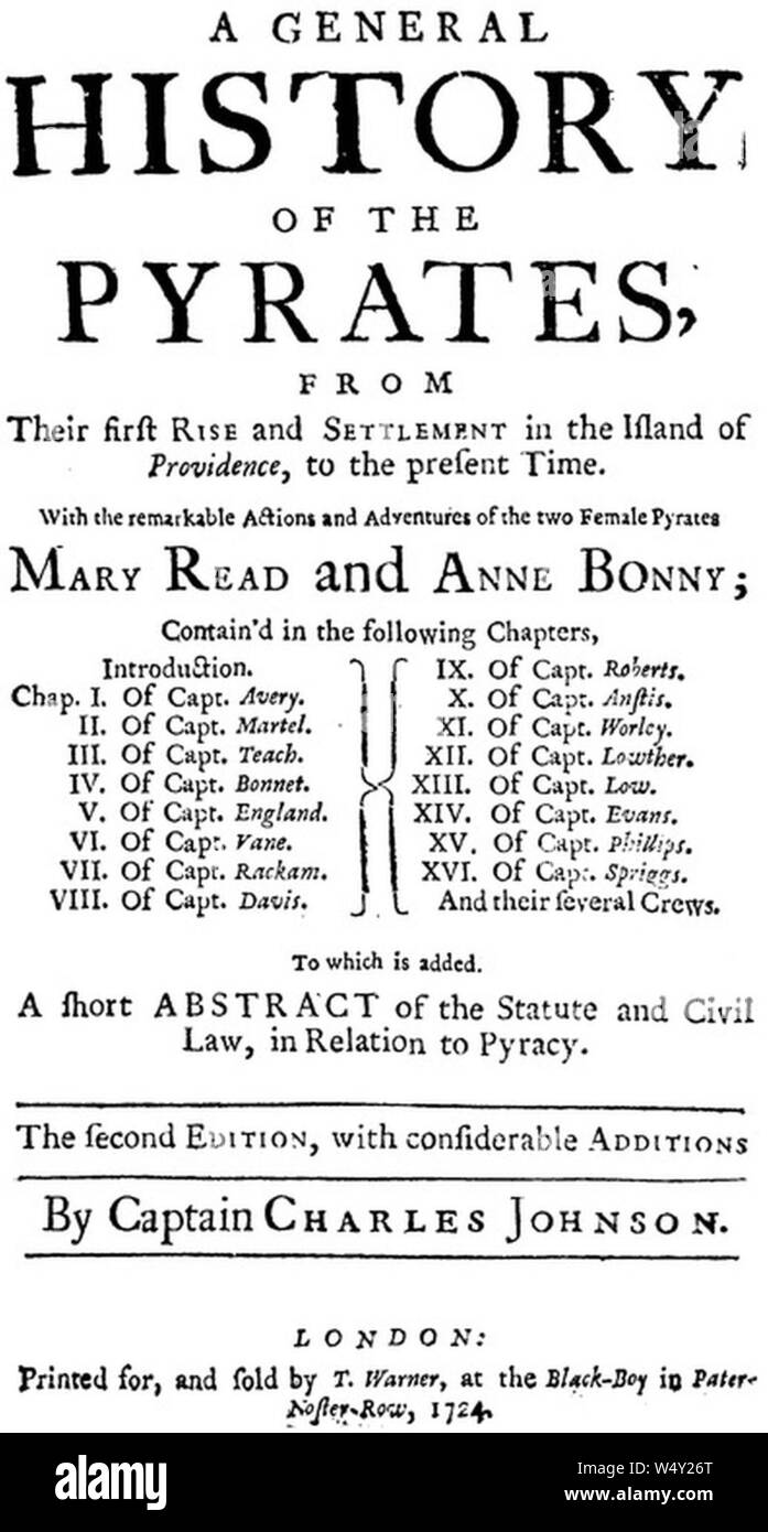 Cover page of ‘A General History of the Pyrates‘ (1724) by Captain ...