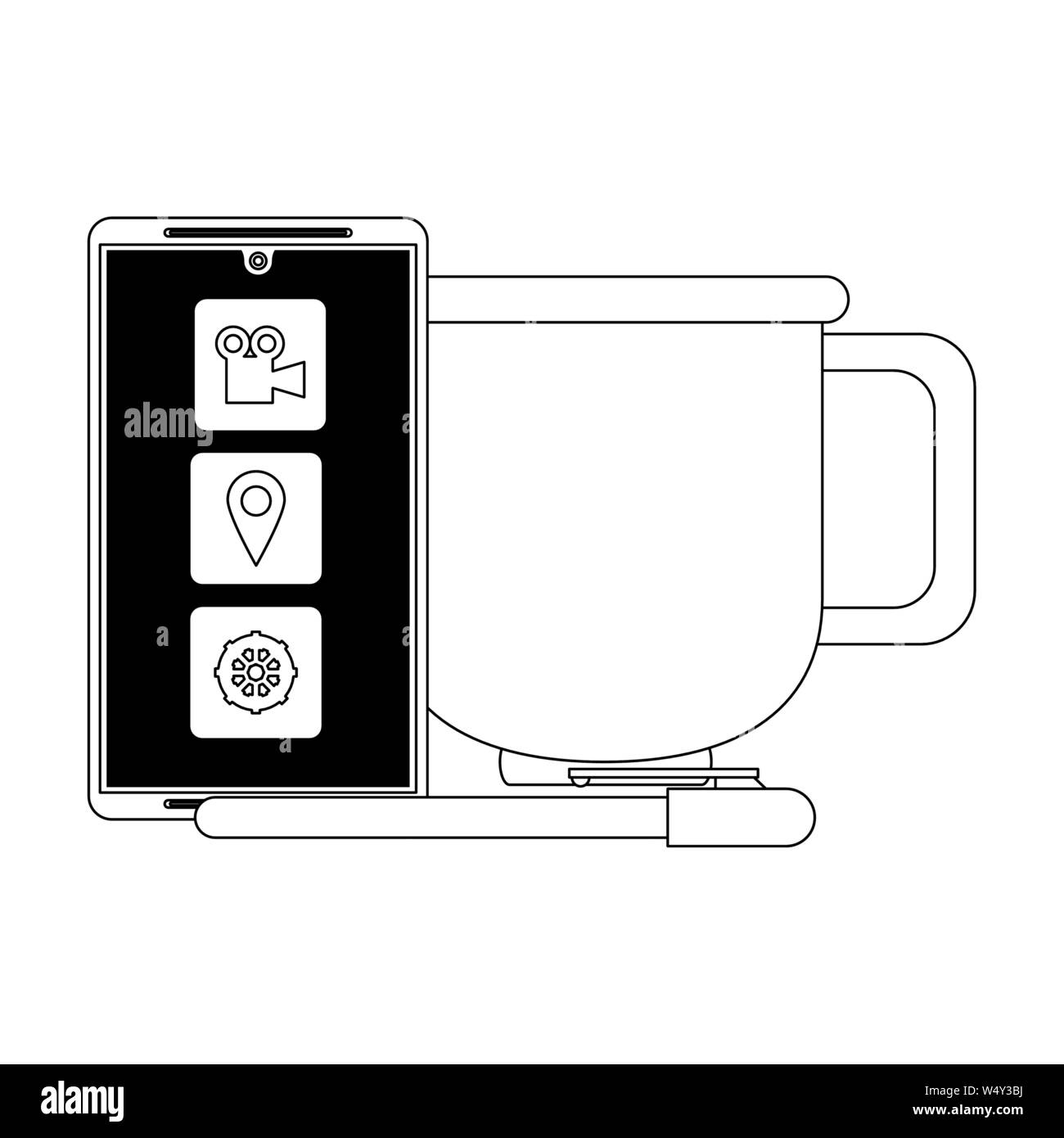 technology digital online modern cartoon in black and white Stock ...