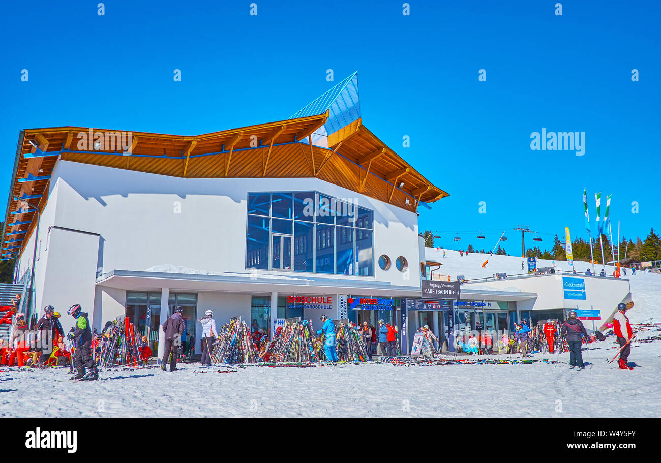 ZELL AM SEE, AUSTRIA - FEBRUARY 28, 2019: The building of Areitbahn ...