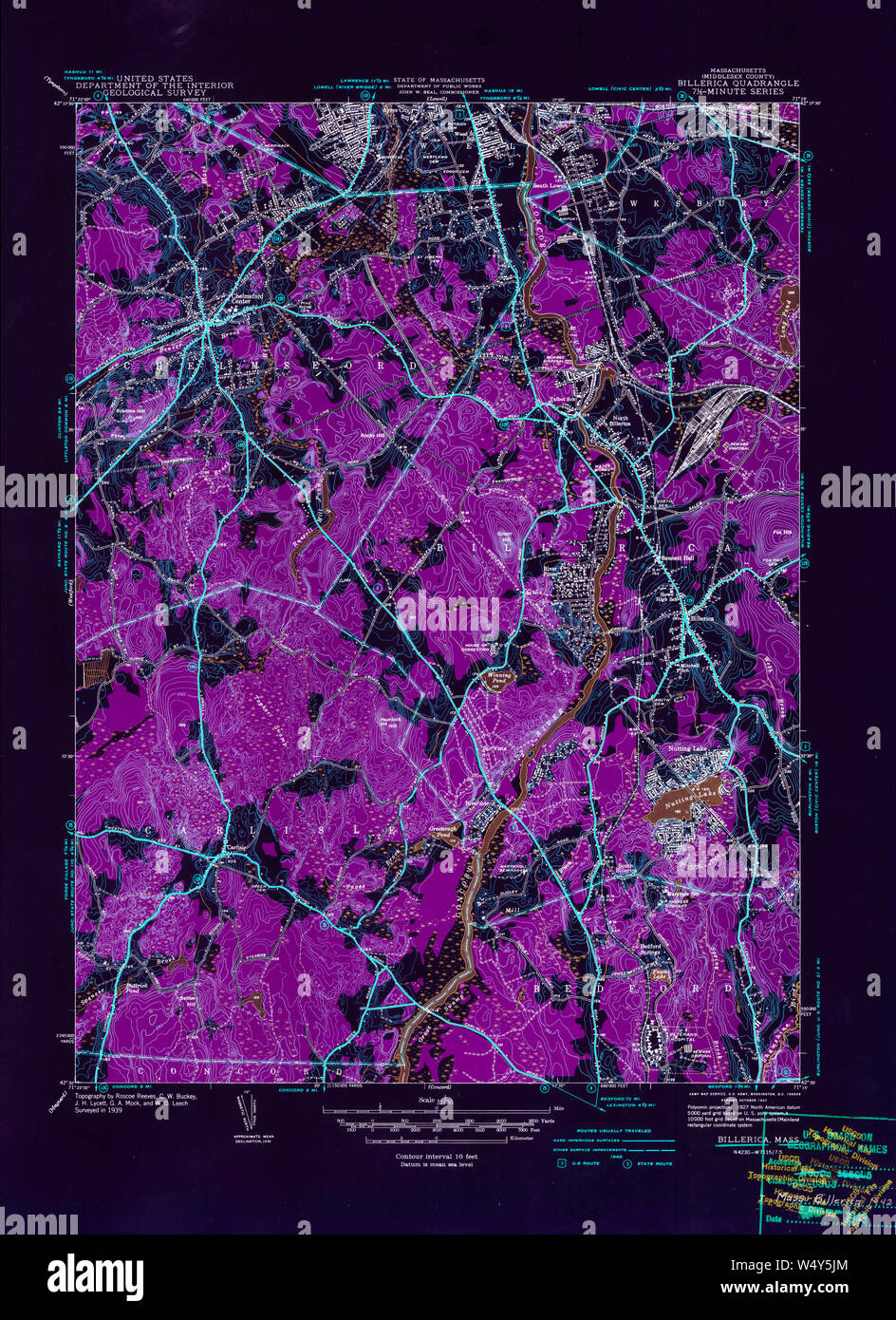 Massachusetts USGS Historical Topo Map MA Billerica 351545 1942 31680 ...