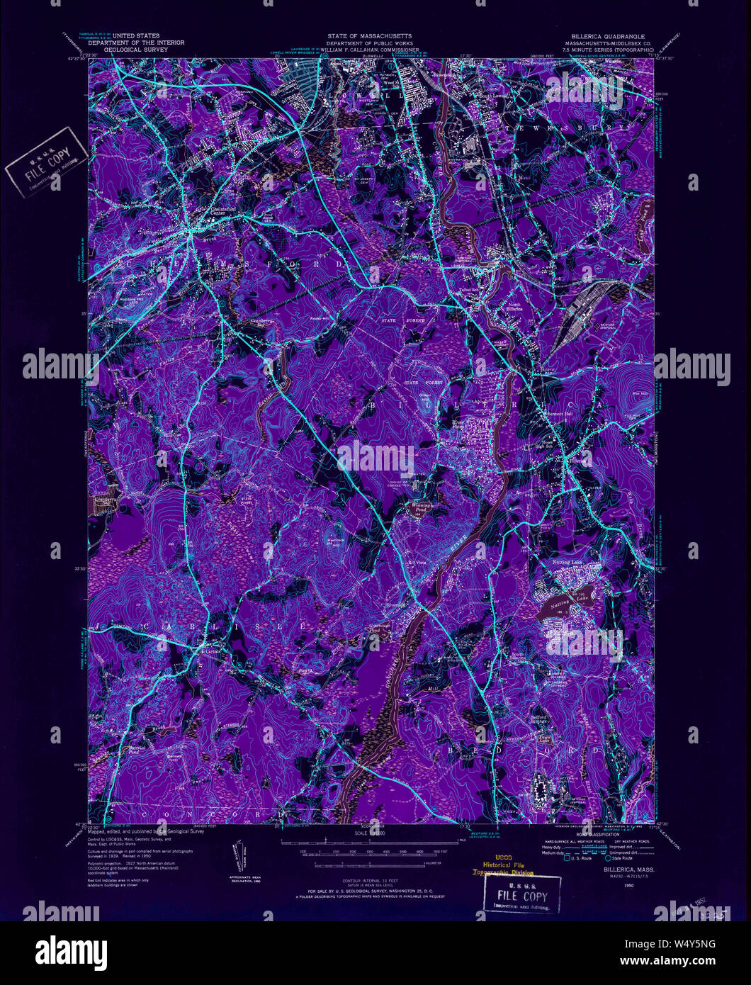 Massachusetts USGS Historical Topo Map MA Billerica 351546 1950 31680 ...
