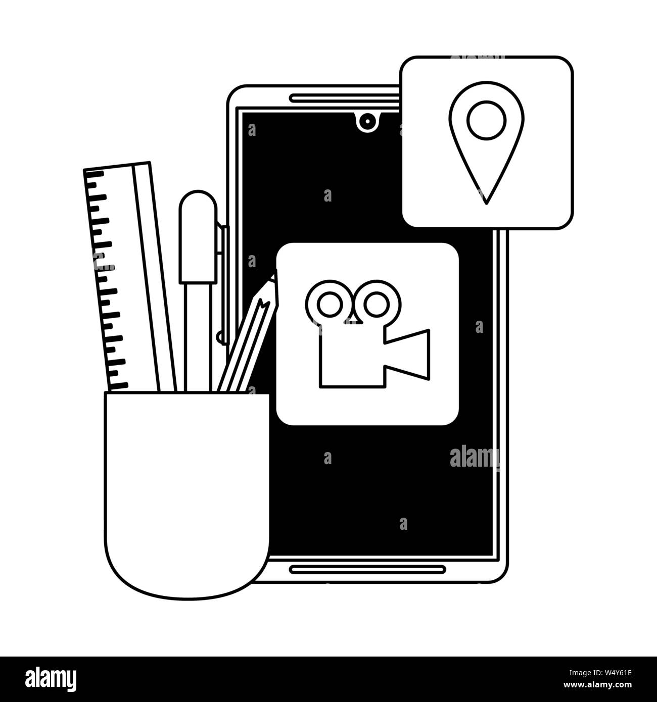 technology digital online modern cartoon in black and white Stock ...