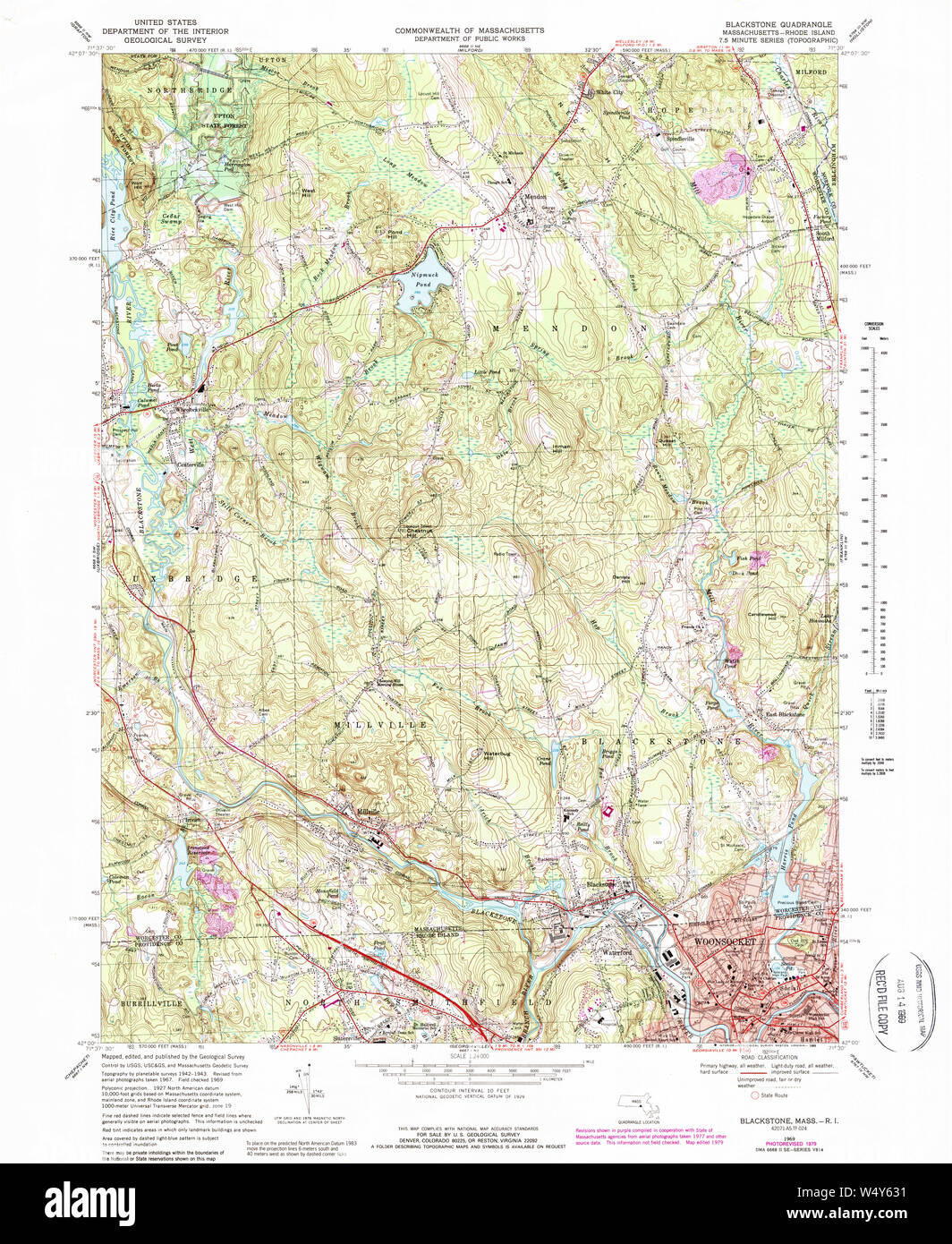 Massachusetts USGS Historical Topo Map MA Blackstone 350013 1969 24000 ...