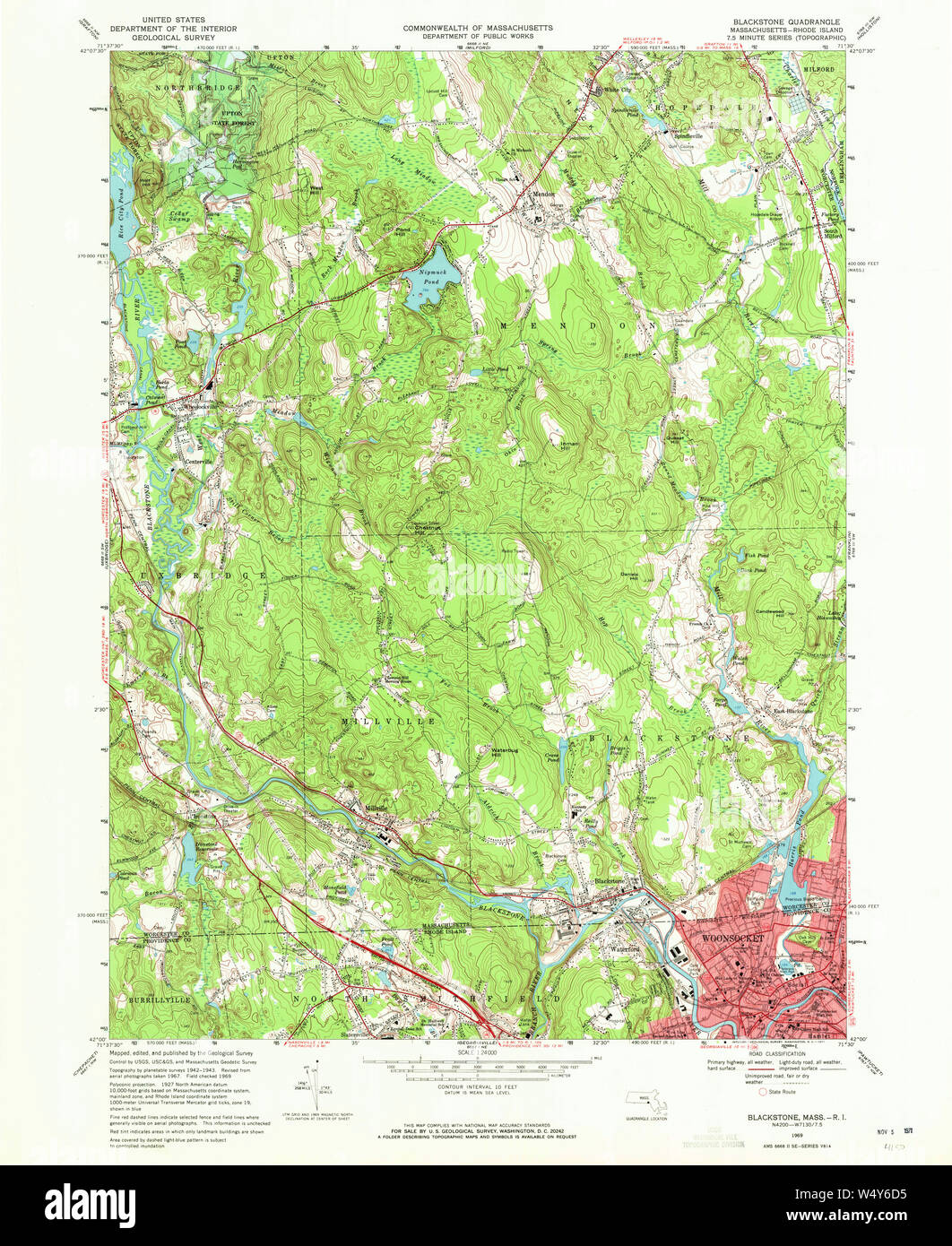 Massachusetts USGS Historical Topo Map MA Blackstone 350016 1969 24000 ...