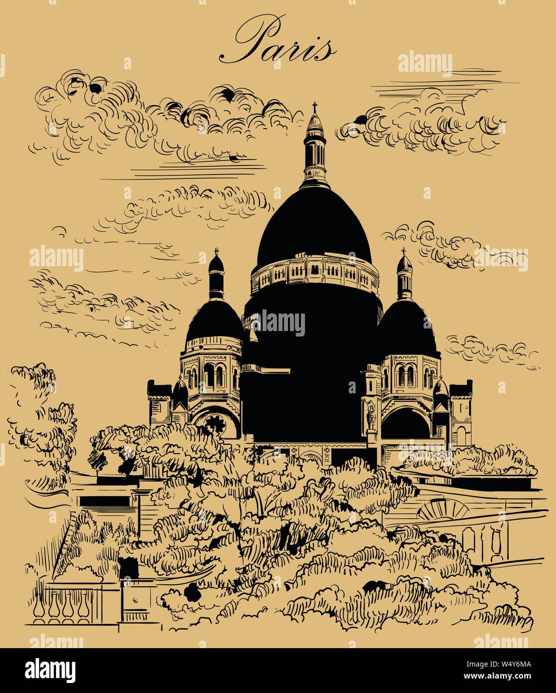 Vector hand drawing Illustration of Montmartre (Paris, France ...