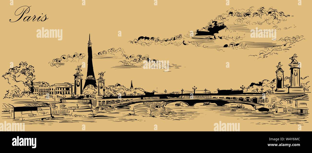 Vector hand drawing Illustration of Eiffel Tower (Paris, France ...