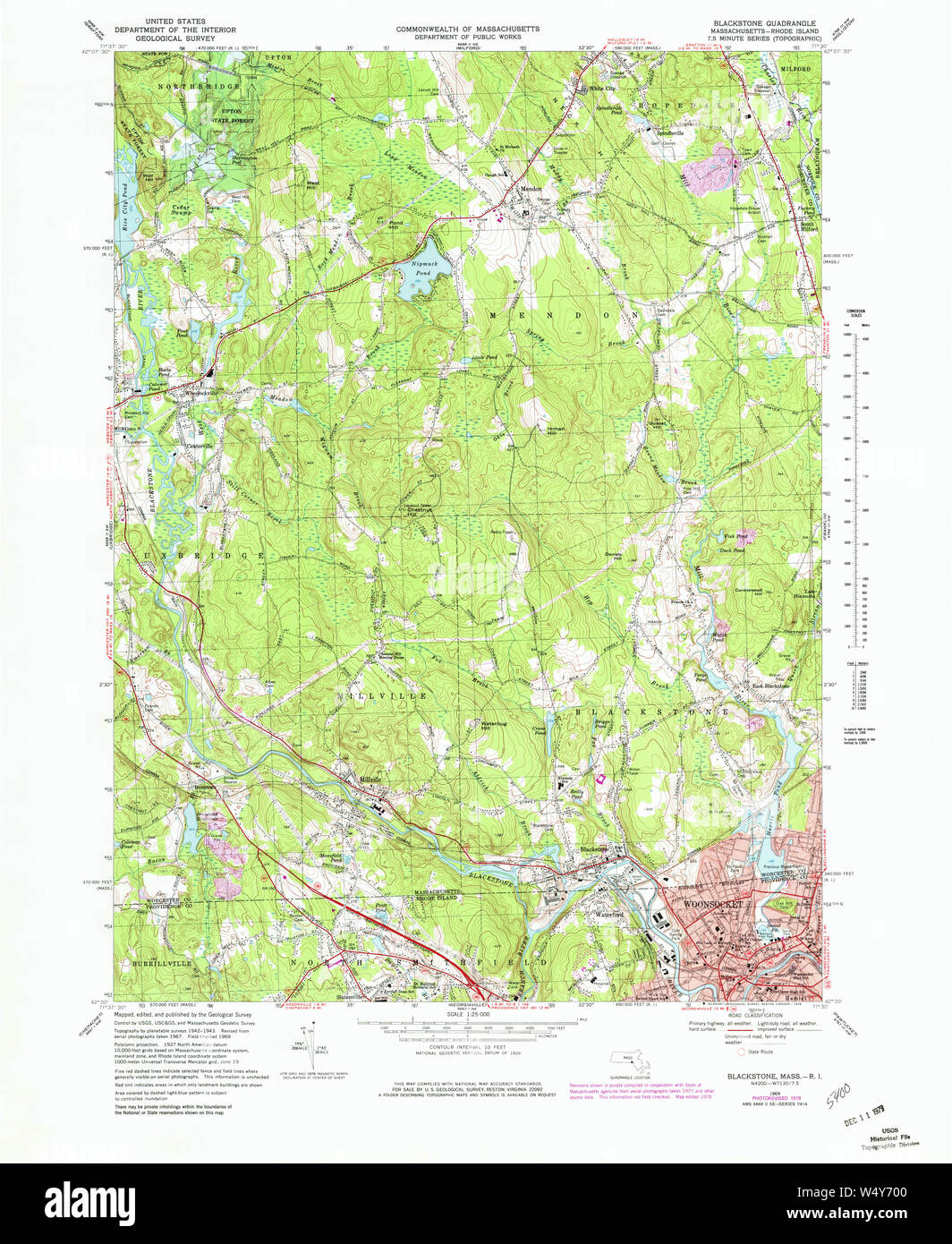Massachusetts USGS Historical Topo Map MA Blackstone 350855 1969 25000 ...