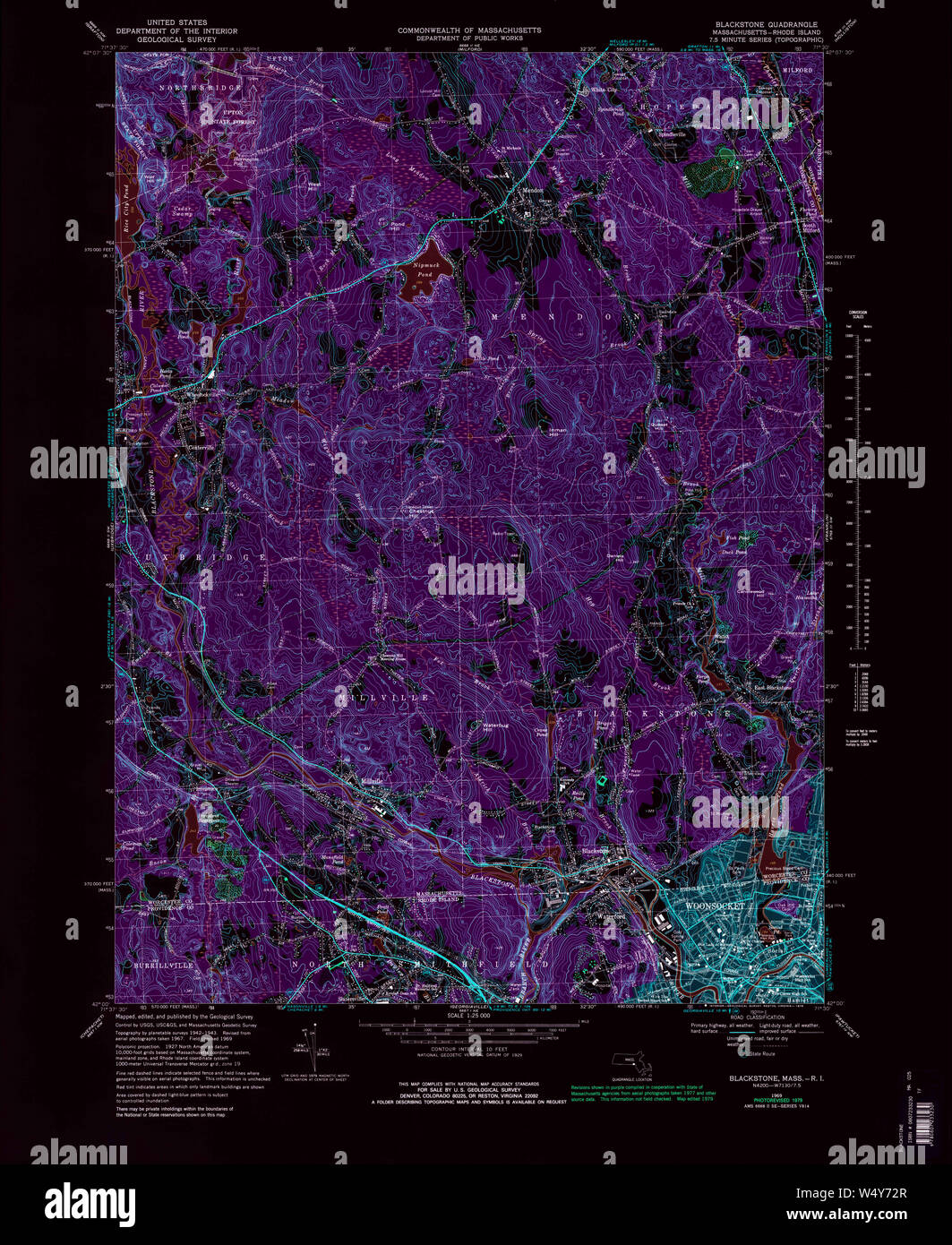 Massachusetts USGS Historical Topo Map MA Blackstone 350856 1969 25000 ...