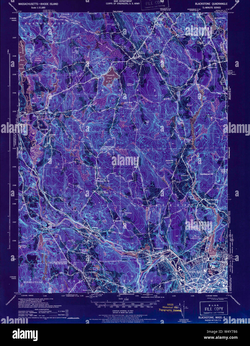 Massachusetts USGS Historical Topo Map MA Blackstone 351548 1944 31680 ...