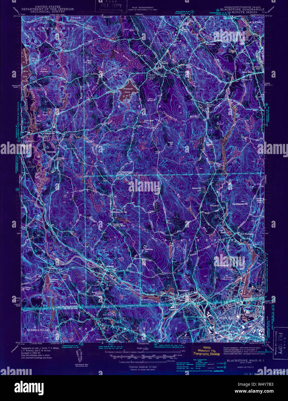 Massachusetts USGS Historical Topo Map MA Blackstone 351549 1944 31680 ...