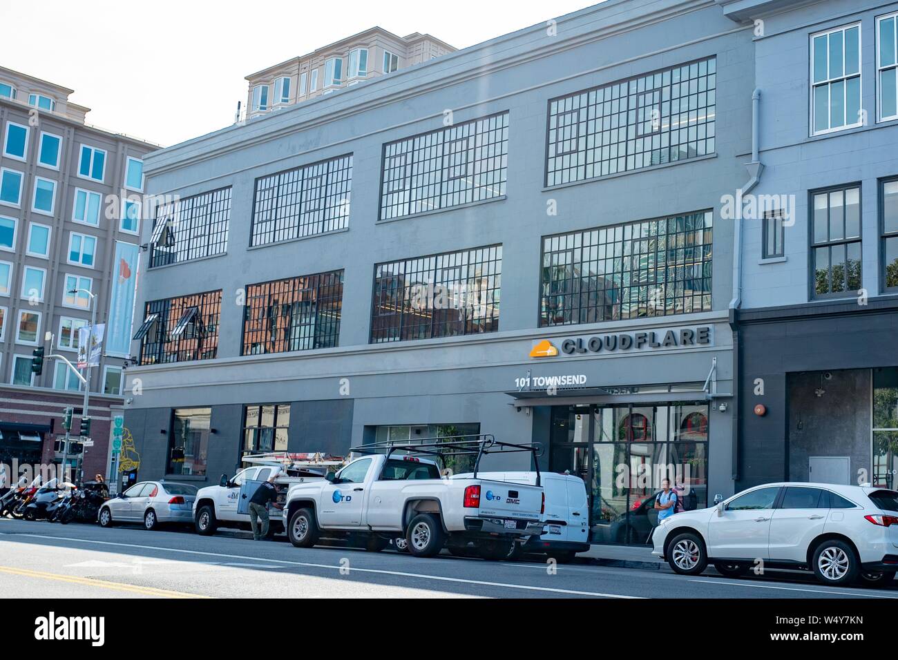Facade with sign and logo at headquarters of cyber security company ...