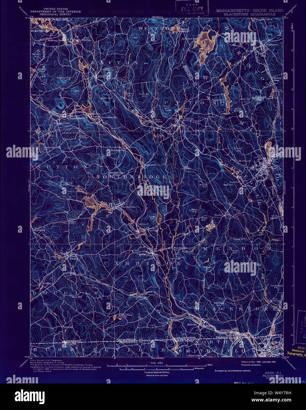Massachusetts USGS Historical Topo Map MA Blackstone 352485 1900 62500 ...