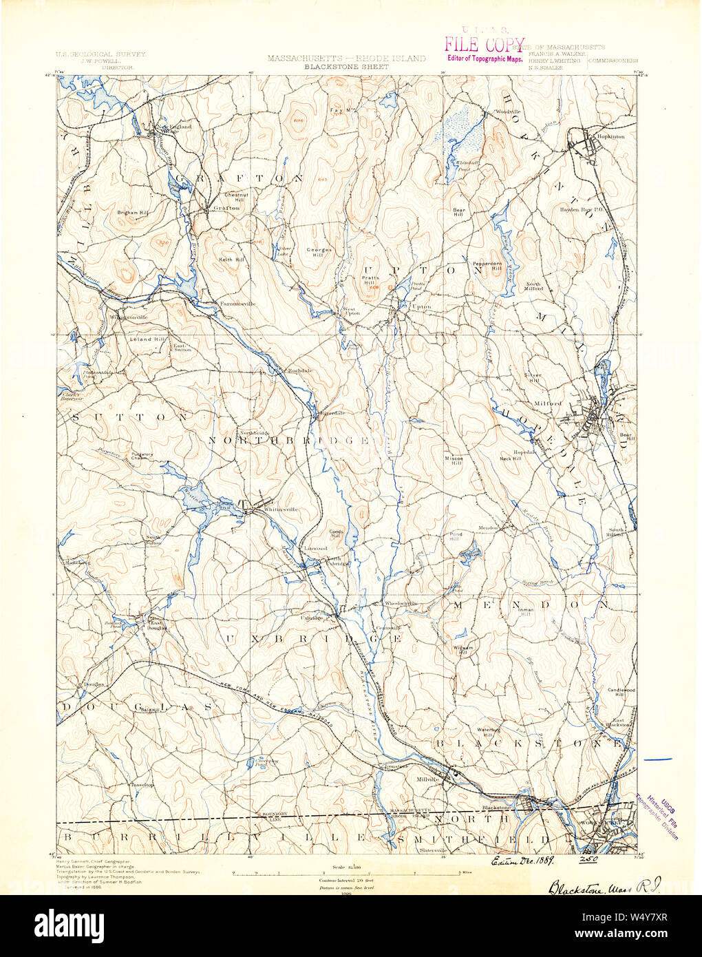 Massachusetts USGS Historical Topo Map MA Blackstone 352487 1889 62500 ...