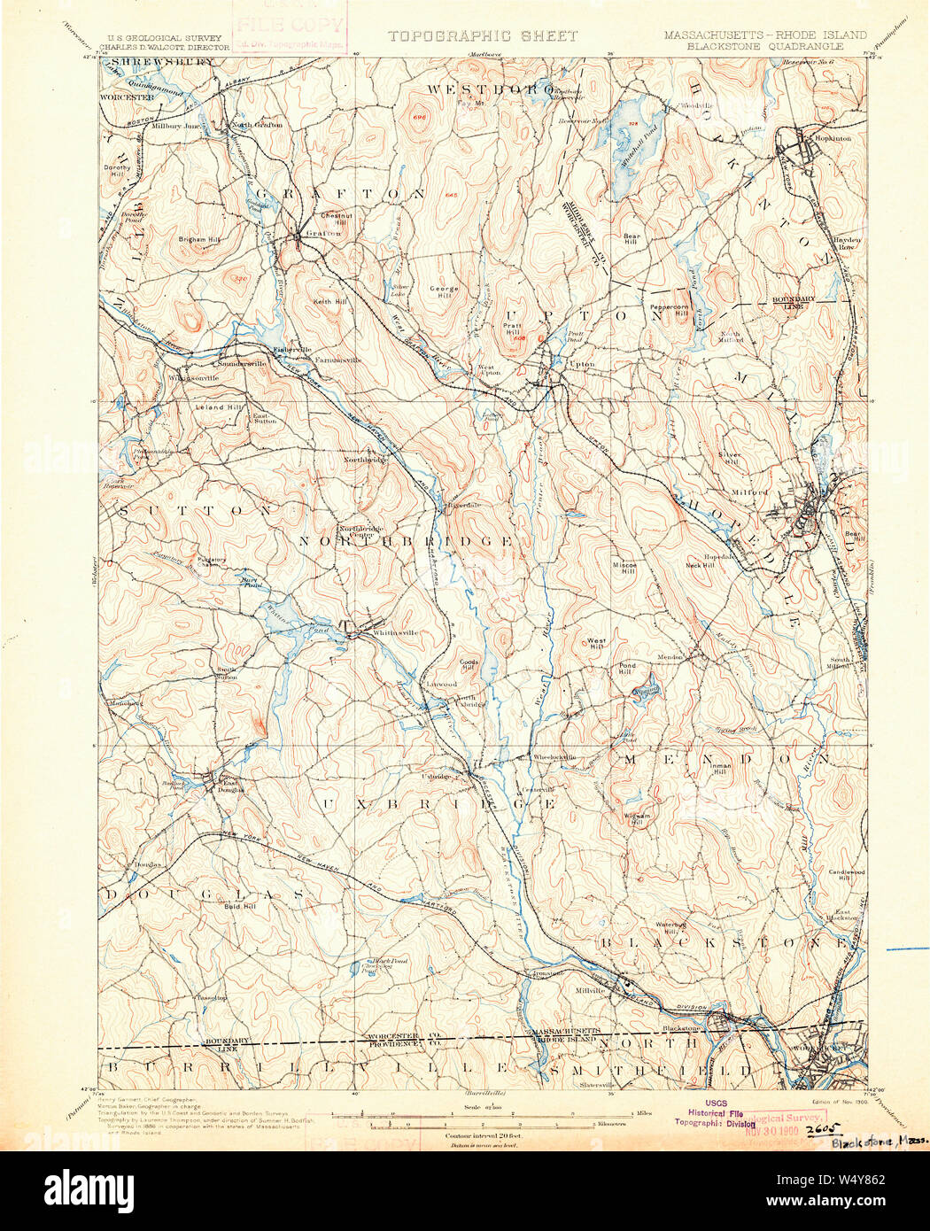 Massachusetts USGS Historical Topo Map MA Blackstone 352490 1900 62500 ...