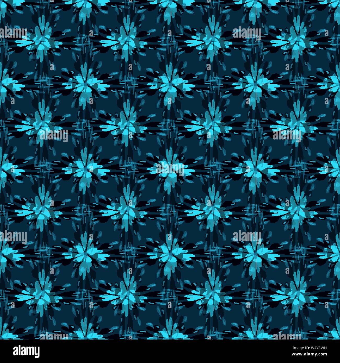 blue abstract flowers on dark background seamless pattern vector ...