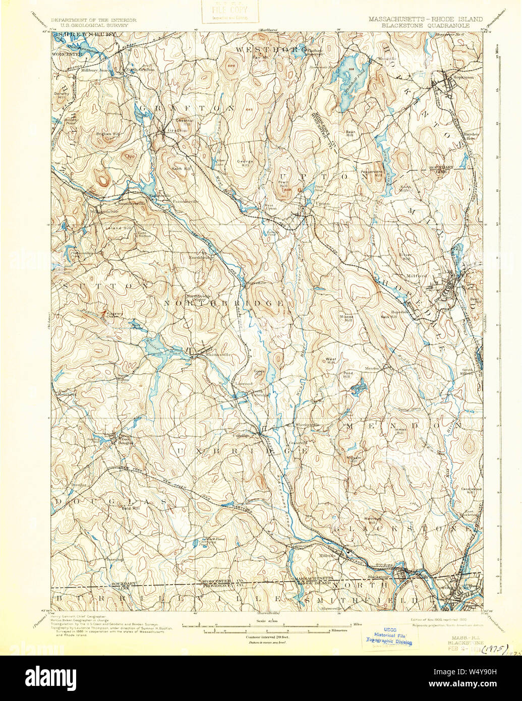 Massachusetts USGS Historical Topo Map MA Blackstone 352496 1900 62500 ...